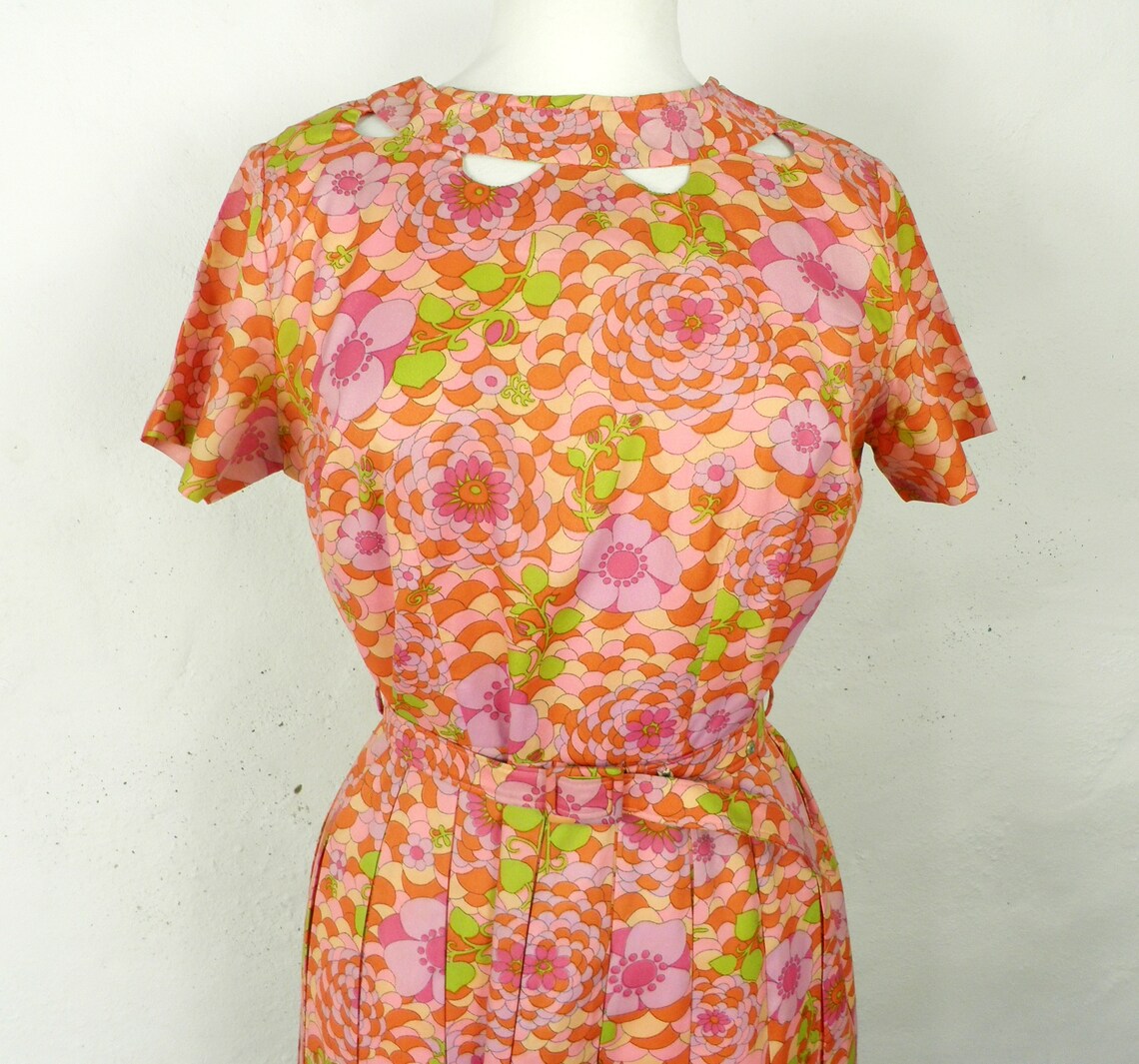 1960s Psychedelic Orange Pink and Lime Green Floral Midi Dress - Etsy