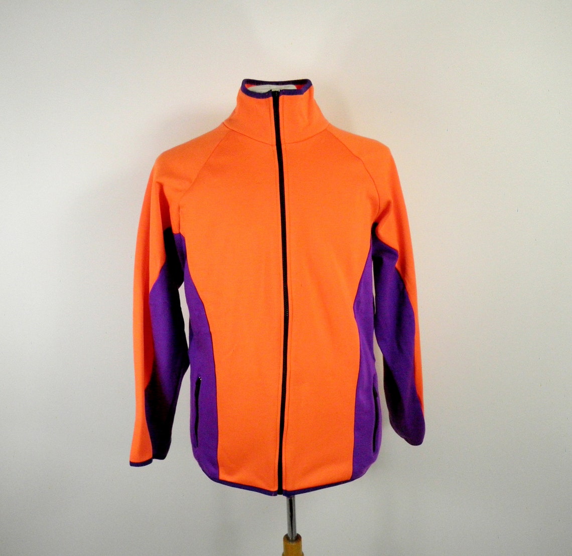 1990s Neon Orange and Purple Rave Zip Jacket with Mandarin | Etsy