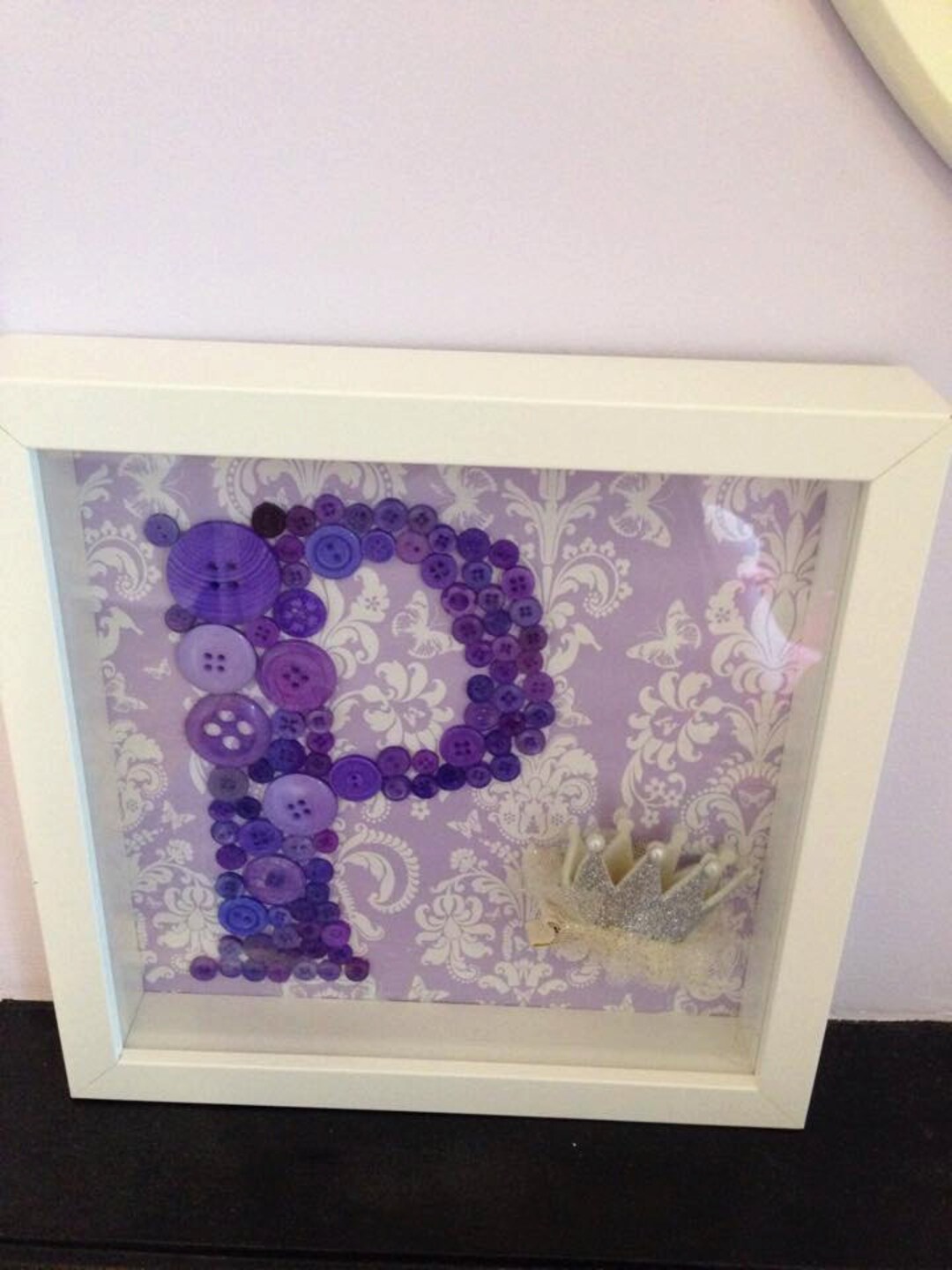Handmade Button Initial Name Box Frame Bedroom Nursery Decor ...