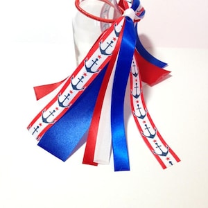 Nautical Hair Ribbon, Boating Ribbons, Red White Blue, Navy Hair Bows ...