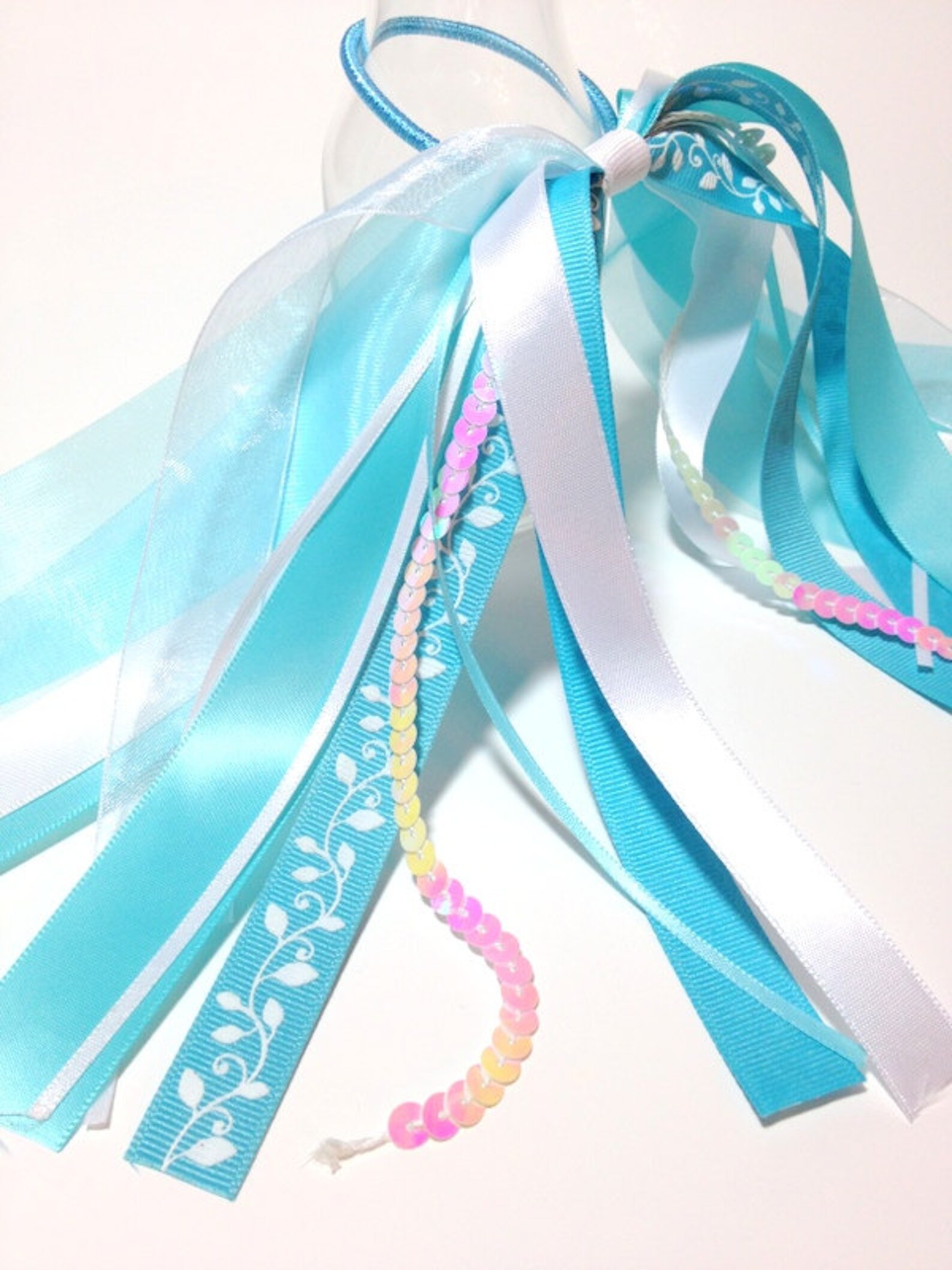 Flower Girl Hair Ribbons Aqua Blue Hair Ribbon Sequin Hair | Etsy