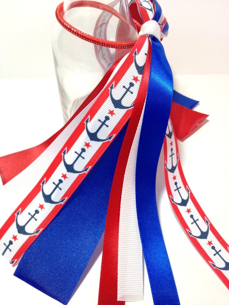 Nautical Hair Ribbon, Boating Ribbons, Red White Blue, Navy Hair Bows ...