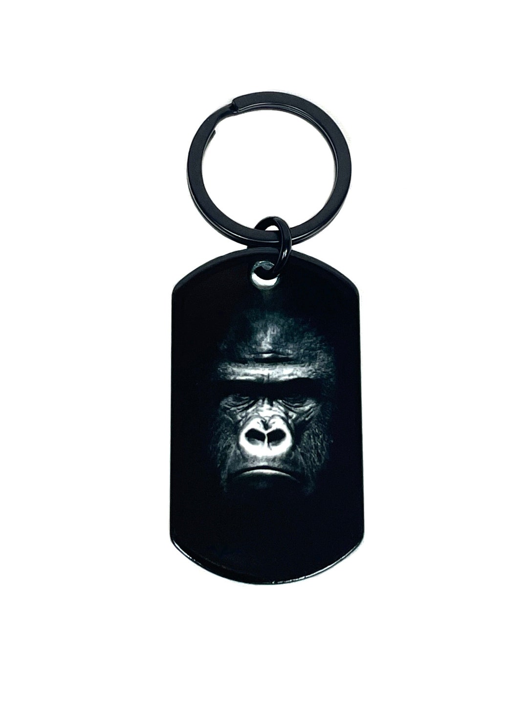 Gorilla Photo Dog Tag Keychain, Black and White Photo Keychain, Heavy ...