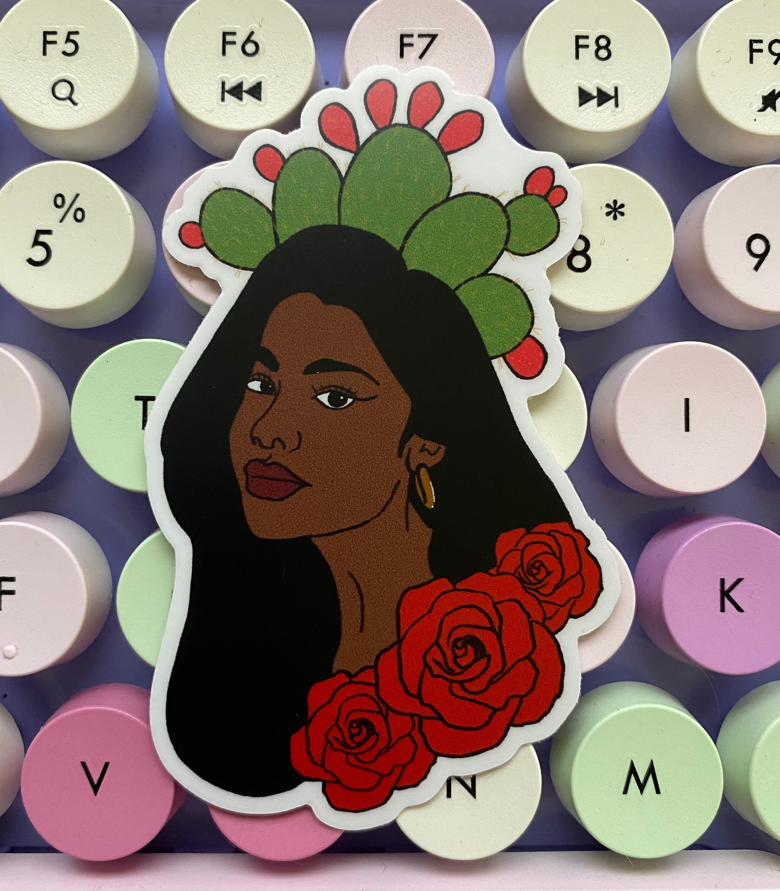 La Morenita Sticker Beautiful Woman Nopal Cactus Rose Roses - Etsy