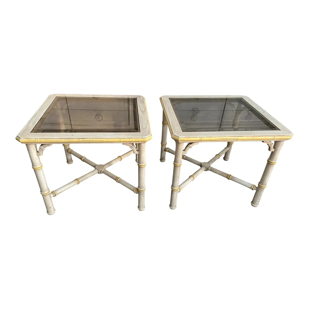 Pair Vintage Faux Bamboo Glass Top Tables - Etsy