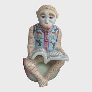 Vintage Seated Chinoiserie Monkey With Book - Etsy