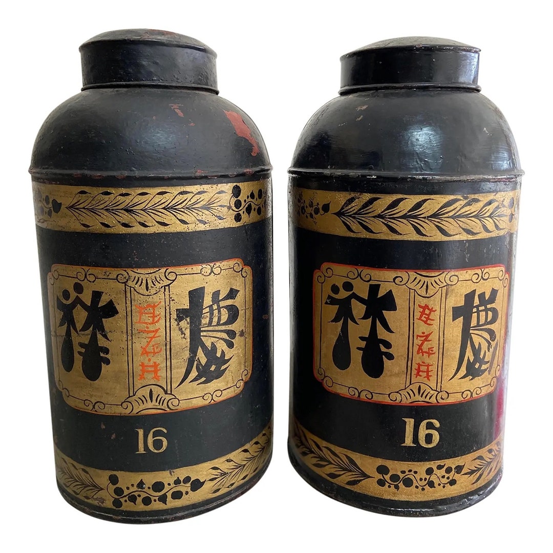 Pair 19th Century English Chinoiserie Tole Tea Canisters - Etsy