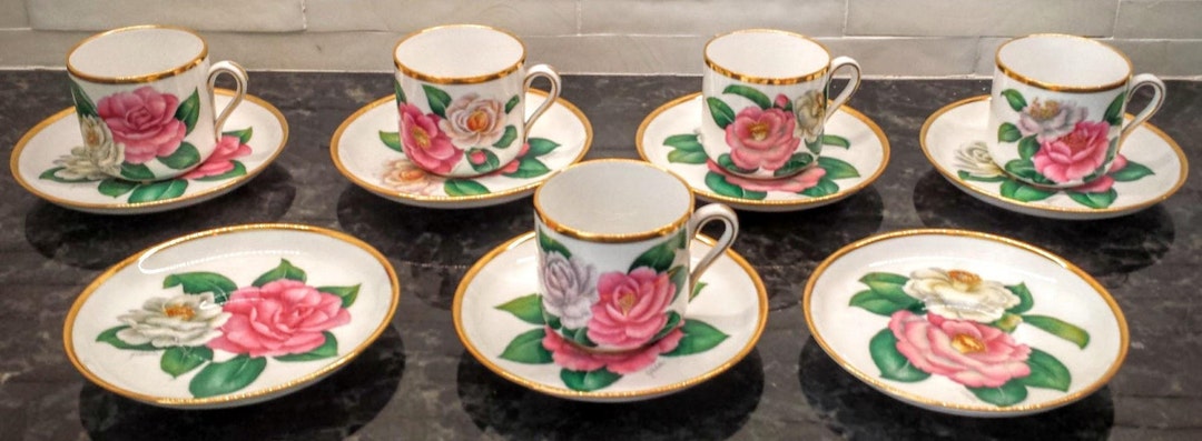 Antique Copeland Spode Demitasse Cups and Saucers ~ Camellia Japonica - Etsy