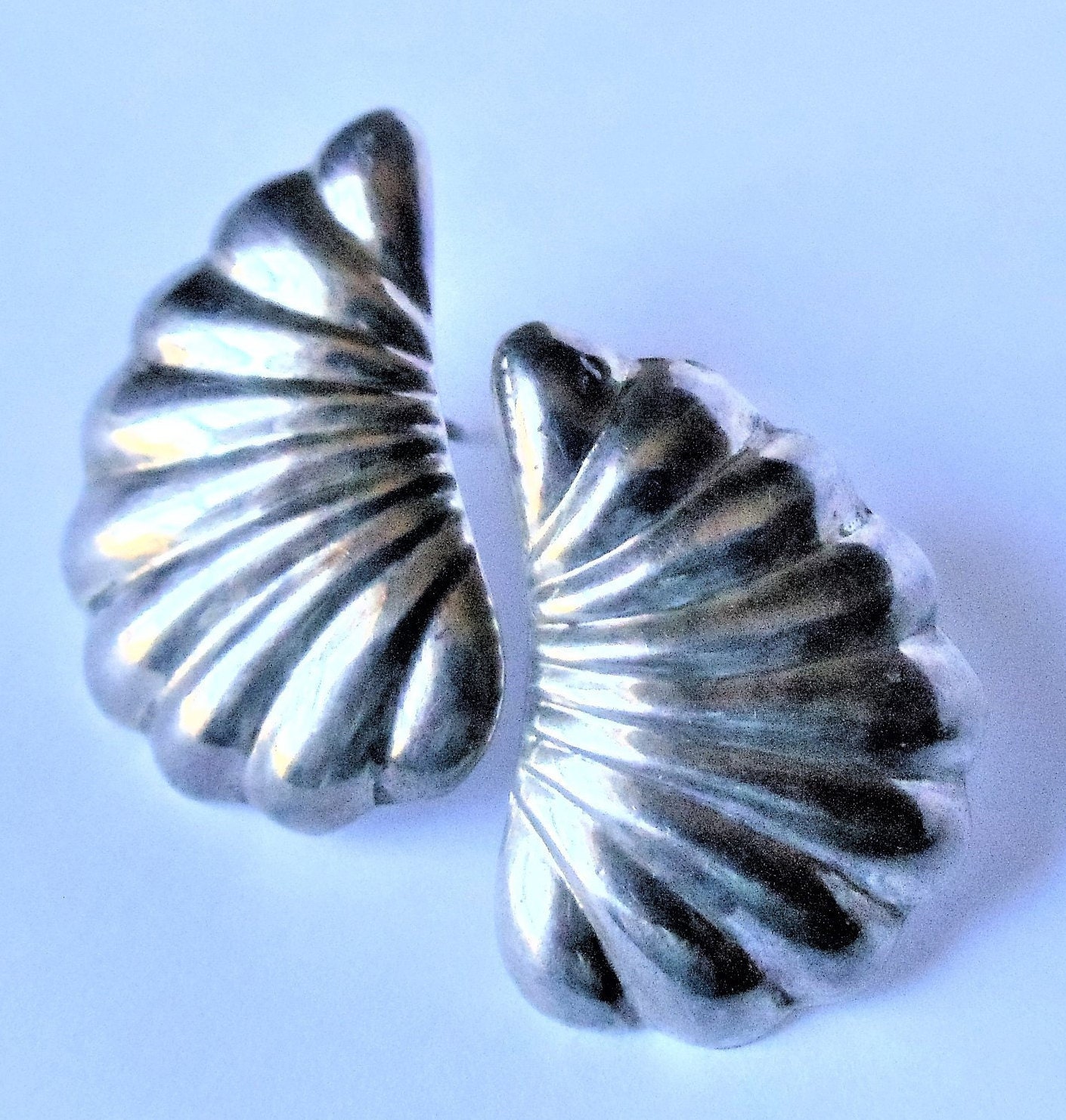 Vintage 925 Sterling Silver Shell Earrings Large Sterling | Etsy