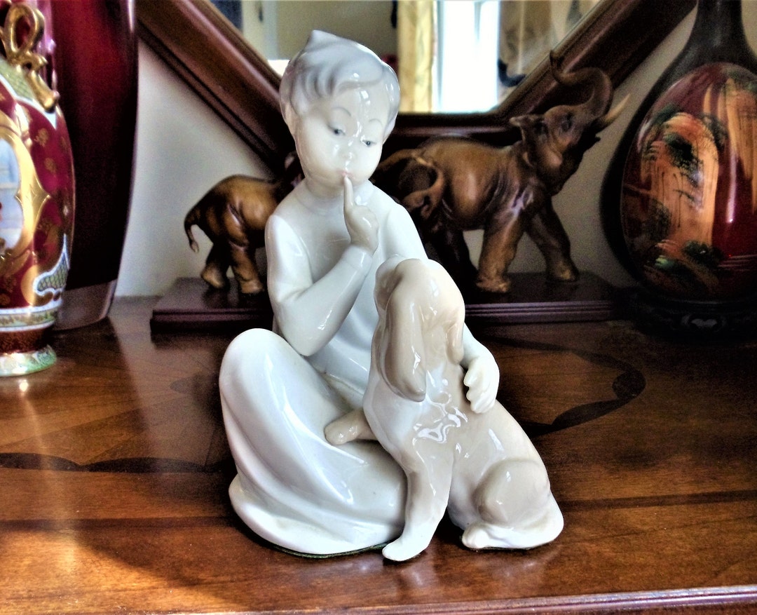 Vintage Boy With Dog Porcelain Figurine, Retired Lladró Handpainted ...