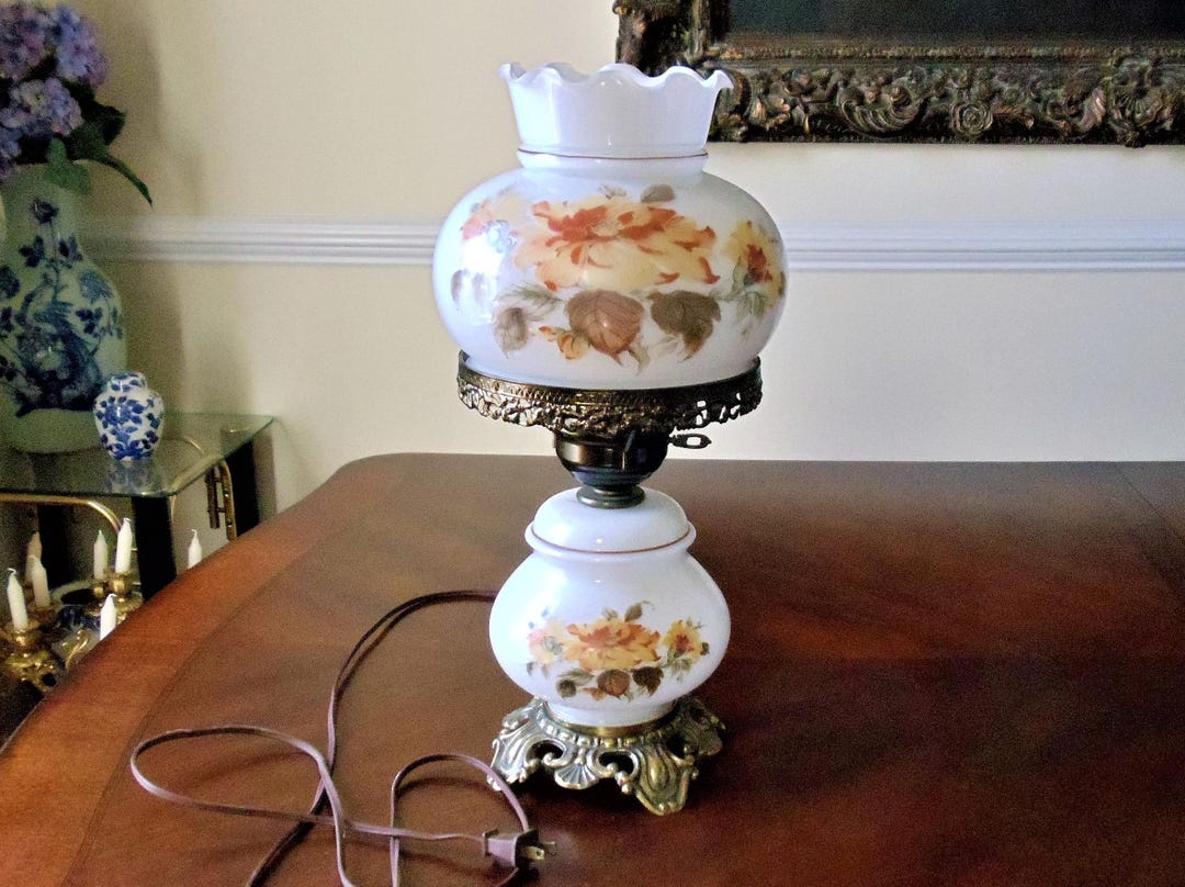 Vintage Floral Table Lamp: Mid-century Hand-painted Molded Glass - Etsy