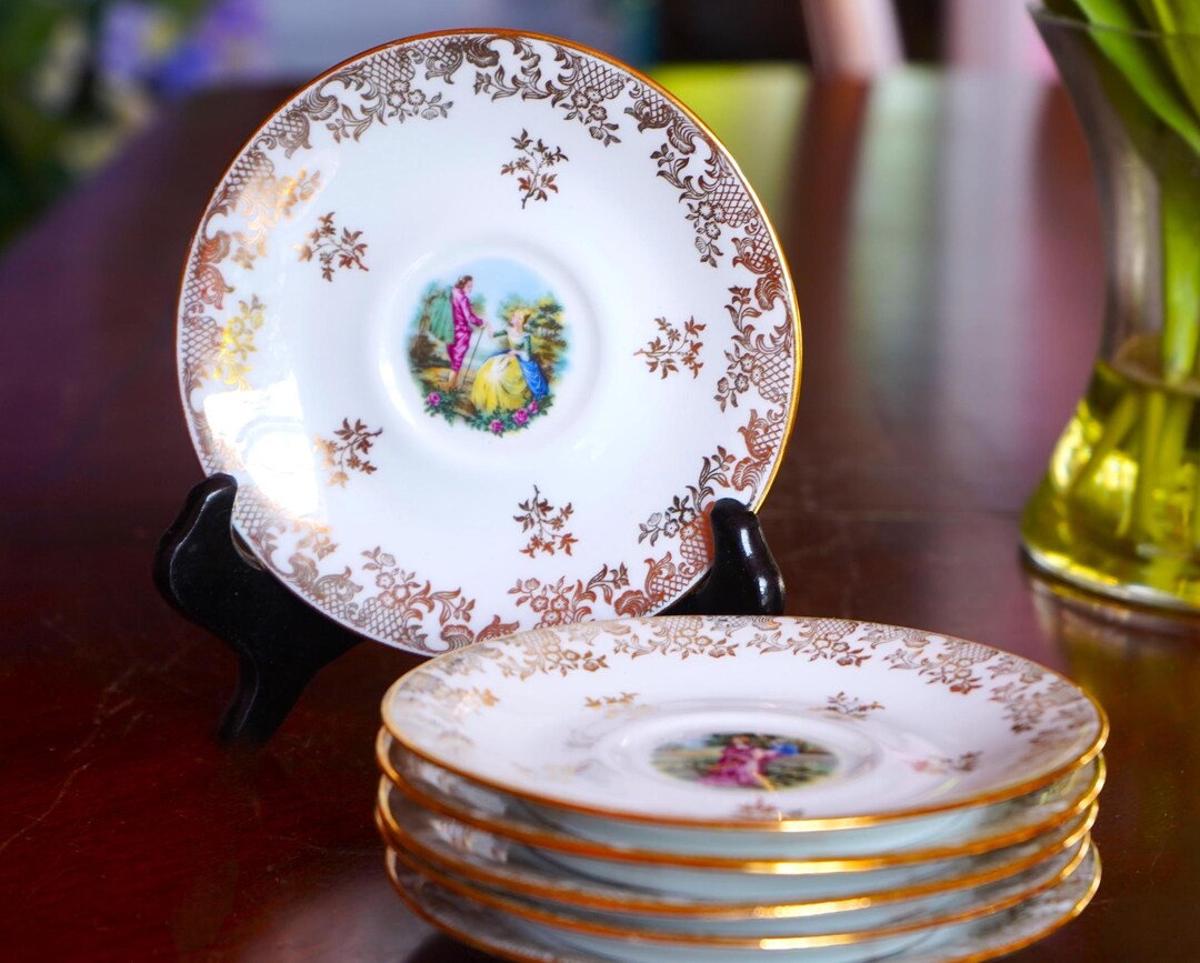 Victorian Couple Plates Set of 6, Vintage Garanti Porcelaine Veritable ...