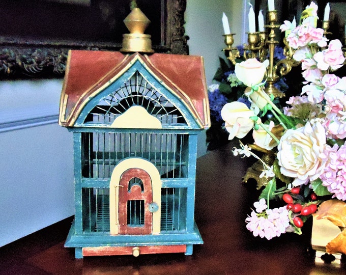 Large Palace Style Vintage Bird Cage, Hand Made Domed Roof Wood & Wire ...