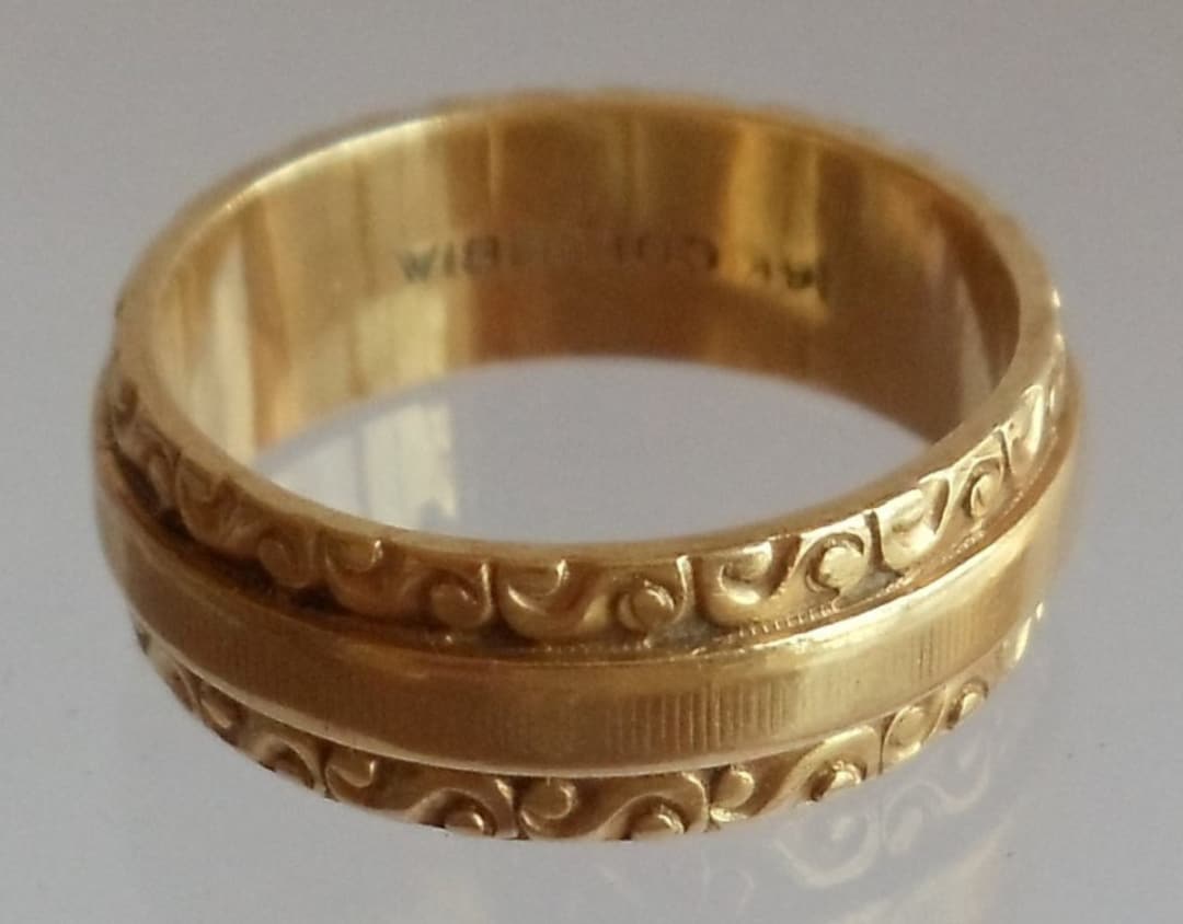 Vintage 14K Yellow Gold Ornate Band Ring, Size 7.5 Columbia Band Ring ...