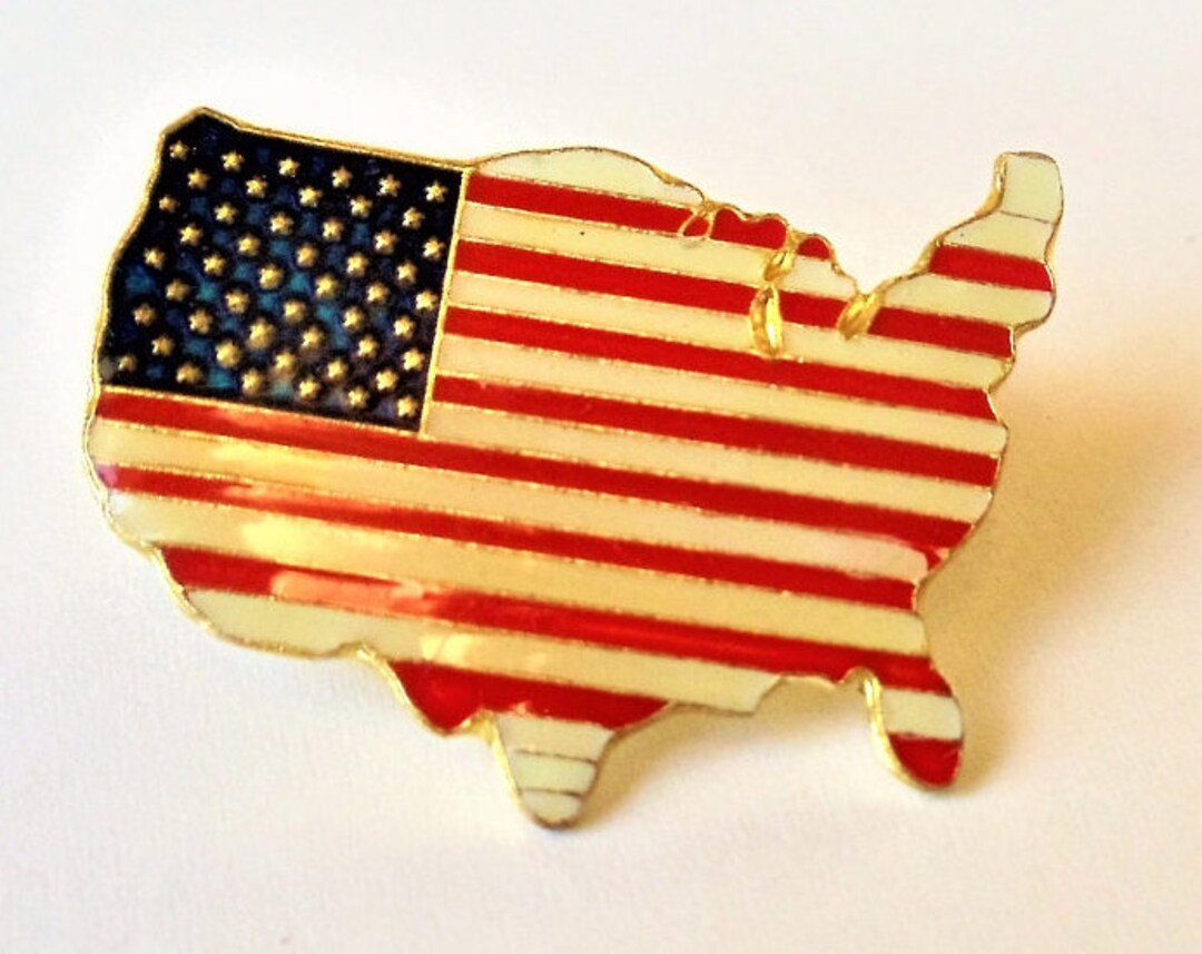 Vintage Patriotic Pin, United States of America Flag Map Lapel Pin ...