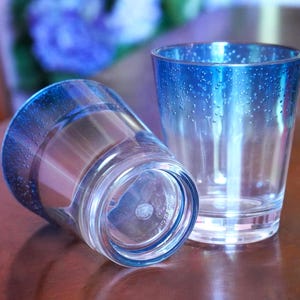 Blue Bubble Glasses Set of 3, Vintage Blue Bubble Rim Large Plastic ...