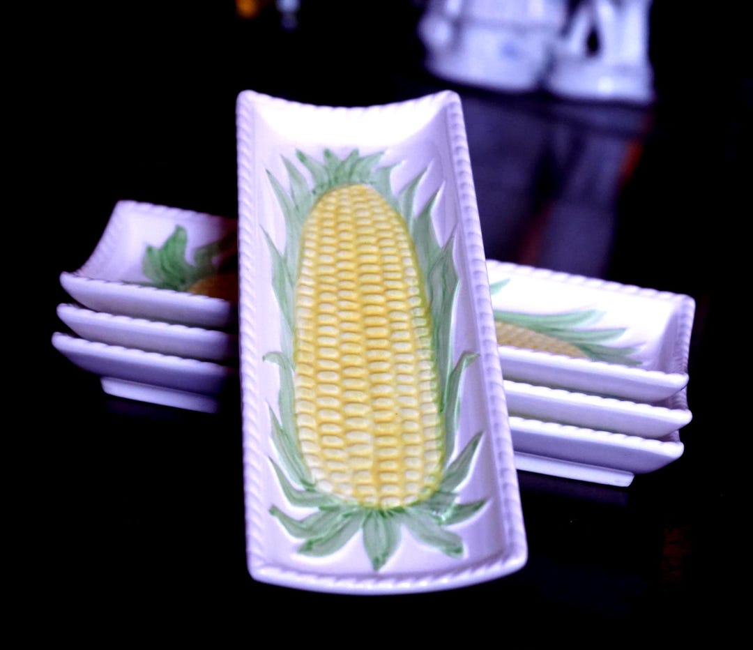 Vintage Embossed Corn Plate Set, Pedestal Porcelain Dishes, 1990s - Etsy