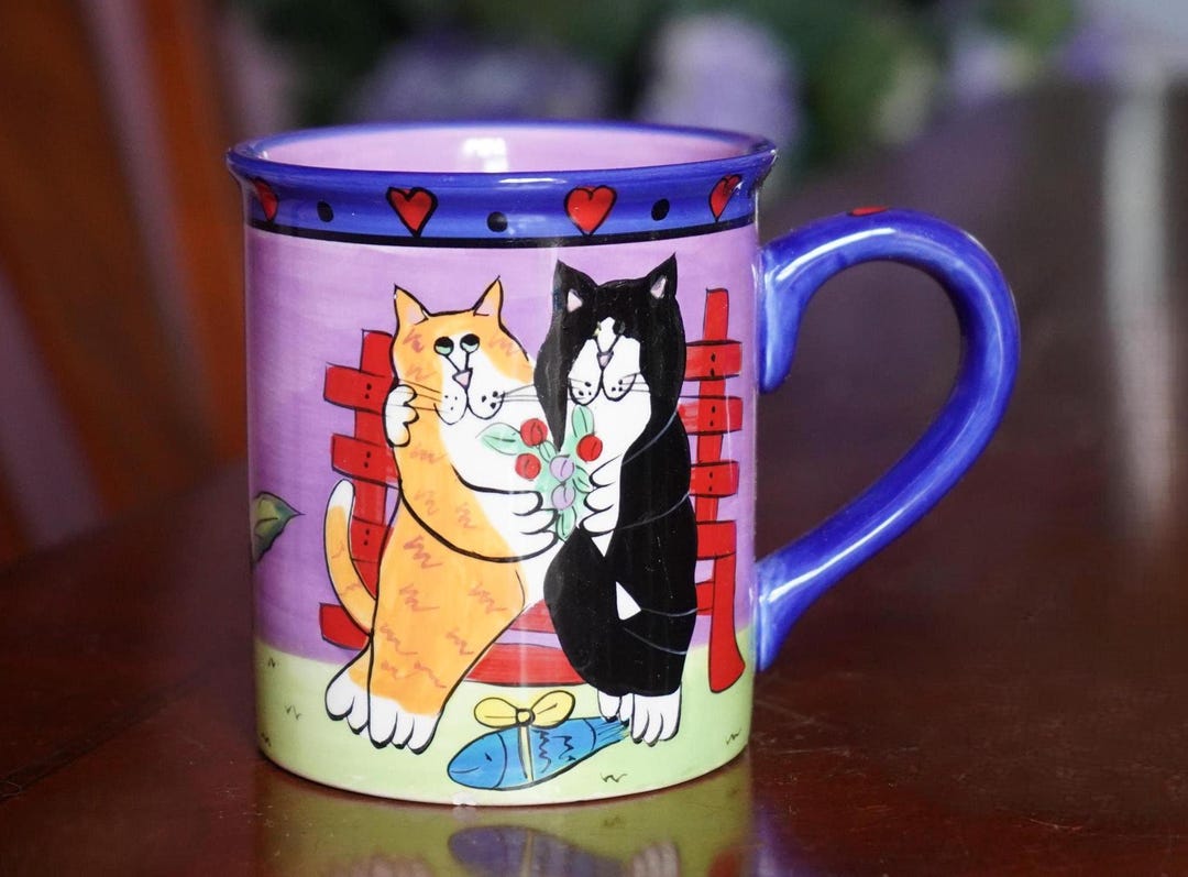 Cats in Love Mug, Vintage Catzilla Candace Reiter Hand Painted Large ...