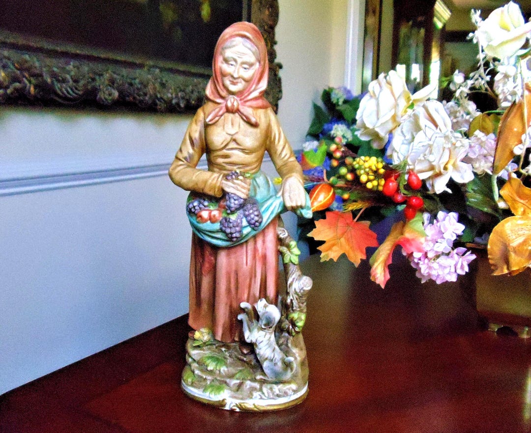 Artmark Old Woman Figurine: Vintage Harvest Decor With Dog, Made in ...