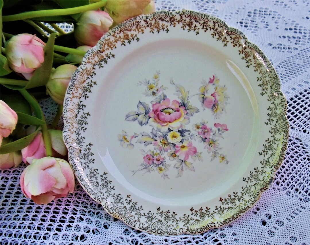French Saxon China Luncheon Plates Set of 6, Vintage Made in USA Pink ...
