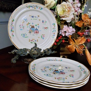 Vintage Stoneware Dinner Plates (set of 4): Heartland Farm Scene Decor ...