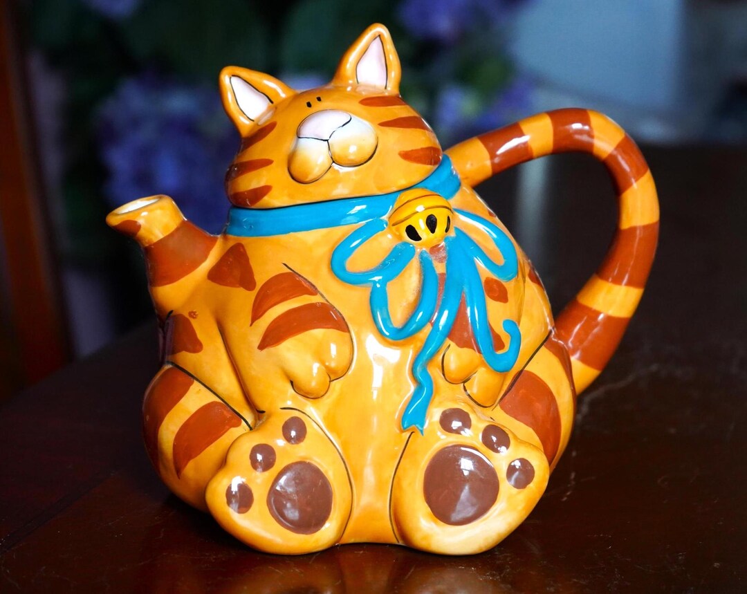 Vintage Orange Cat Teapot: Blue Sky Ceramic Sculptured Teapot - Etsy