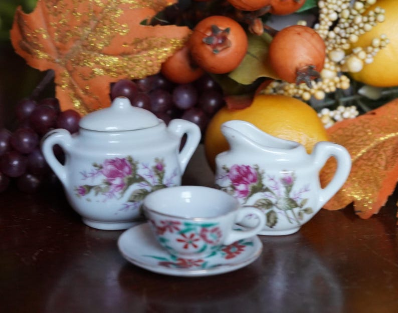Vintage Floral Miniature Doll Tea Set, Made in Japan Hand Painted Pink ...