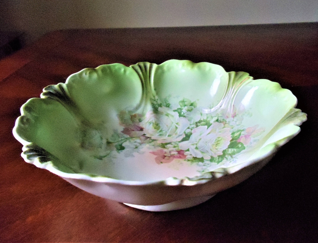 Antique Bavaria Porcelain Bowl: Hand-painted Cabbage Roses, Gold Trim ...