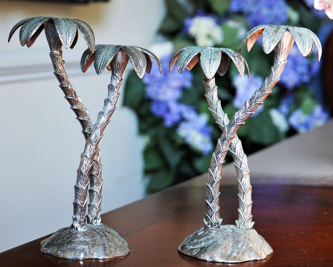 Vintage Godinger Silver Plated Palm Tree Candlestick Set - Etsy