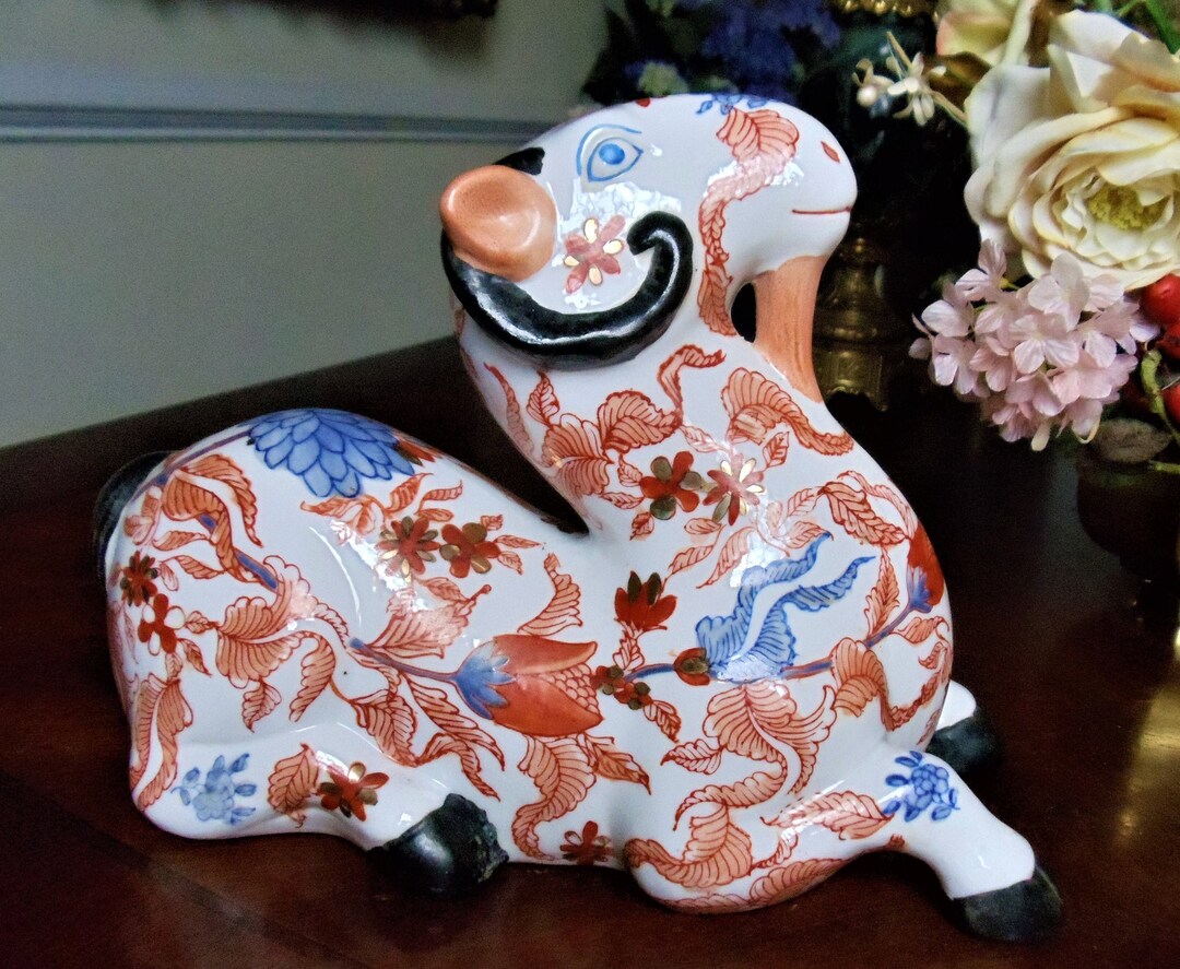 Chinoiserie Porcelain Goat Sheep Large Sculptured Figure, Vintage ...