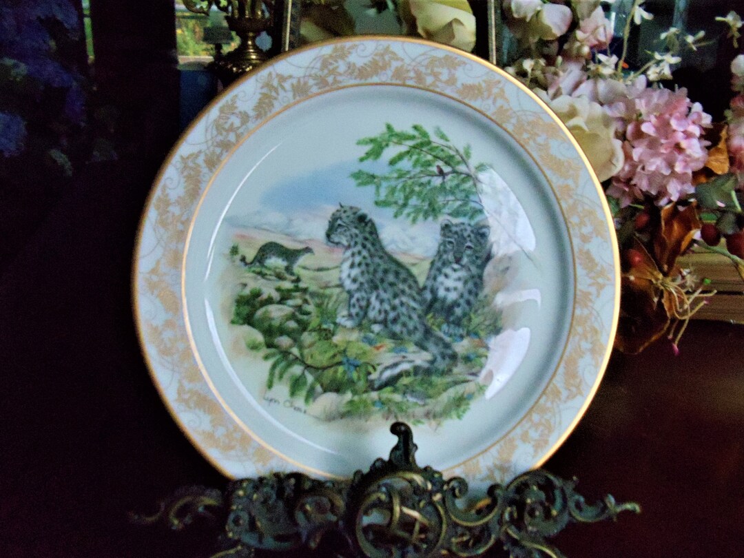 Vintage Lenox Plate, Made in USA Snow Leopards Gold Trim Plate by ...