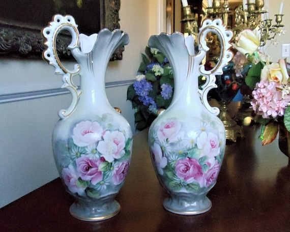 Vases Home Décor Water Ewer With Purple Flowers Bone China Pitcher ...