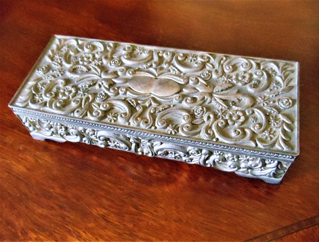 Godinger Jewelry Box, Vintage Collectible Silver Plated Floral Beige ...