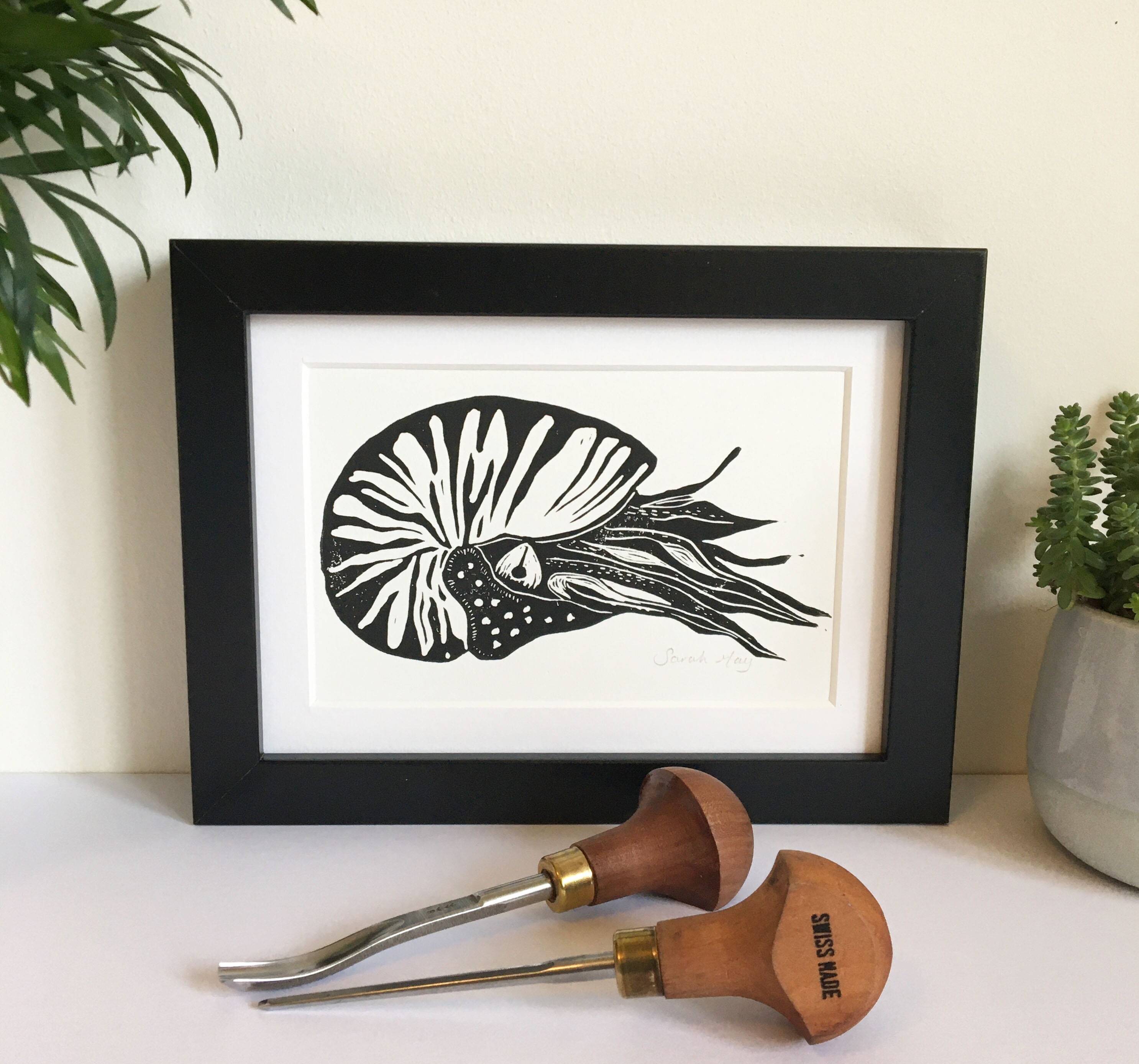 Nautilus Sea Shell Lino Print - Etsy