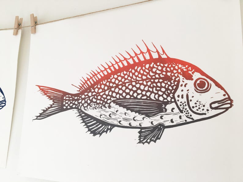 Sea Bream Fish Lino Print - Etsy UK