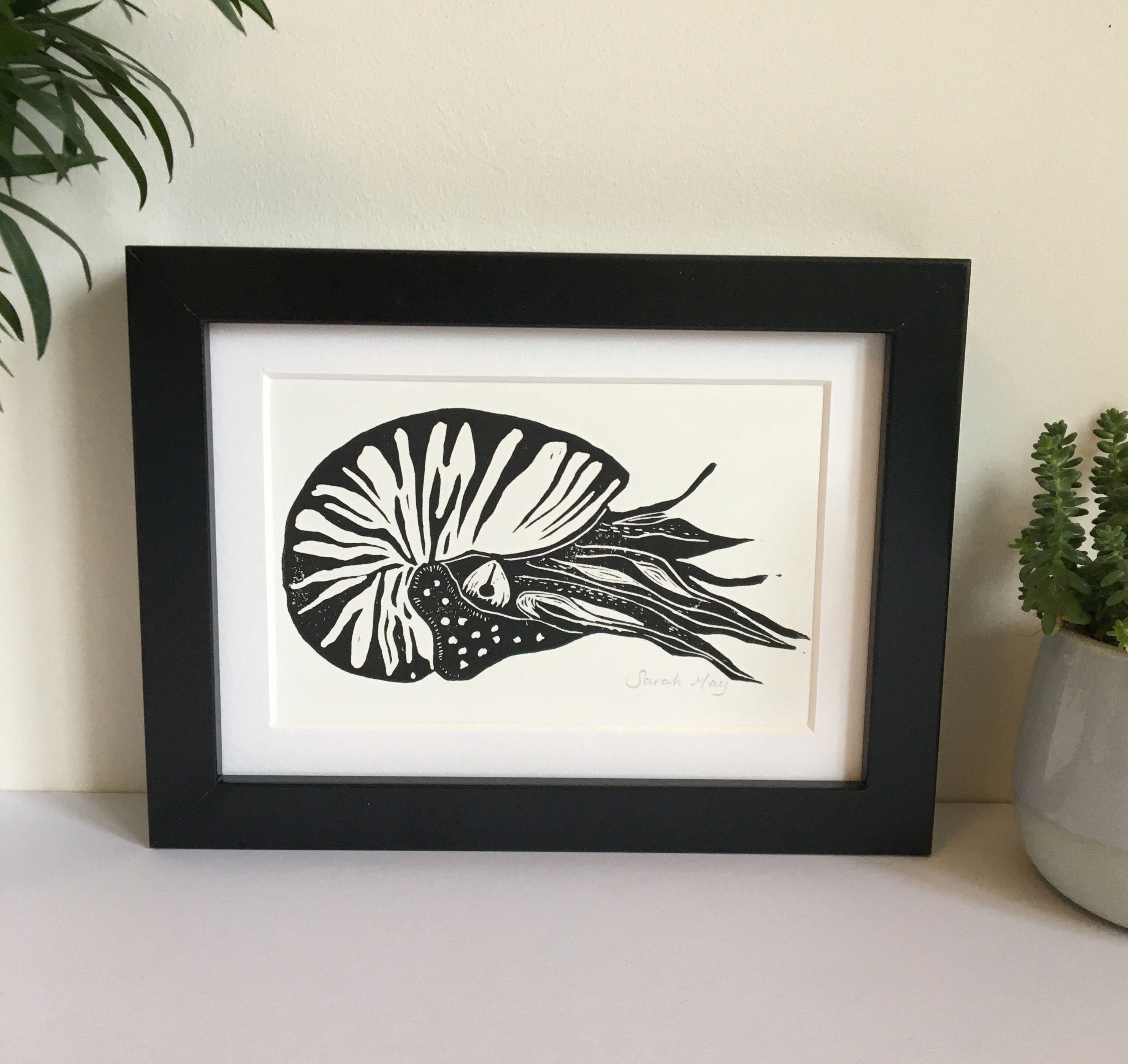 Nautilus Sea Shell Lino Print - Etsy UK