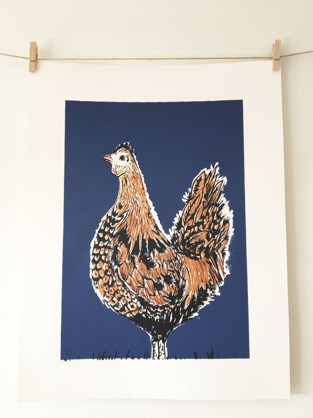 Navy & Bronze Chicken Screen Print - ORIGINAL PRINT - Etsy