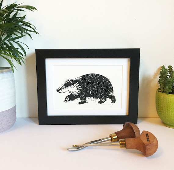Badger Lino Print | Etsy