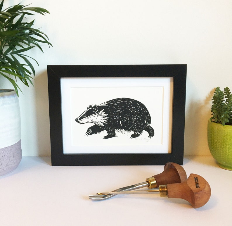 Badger Lino Print - Etsy UK