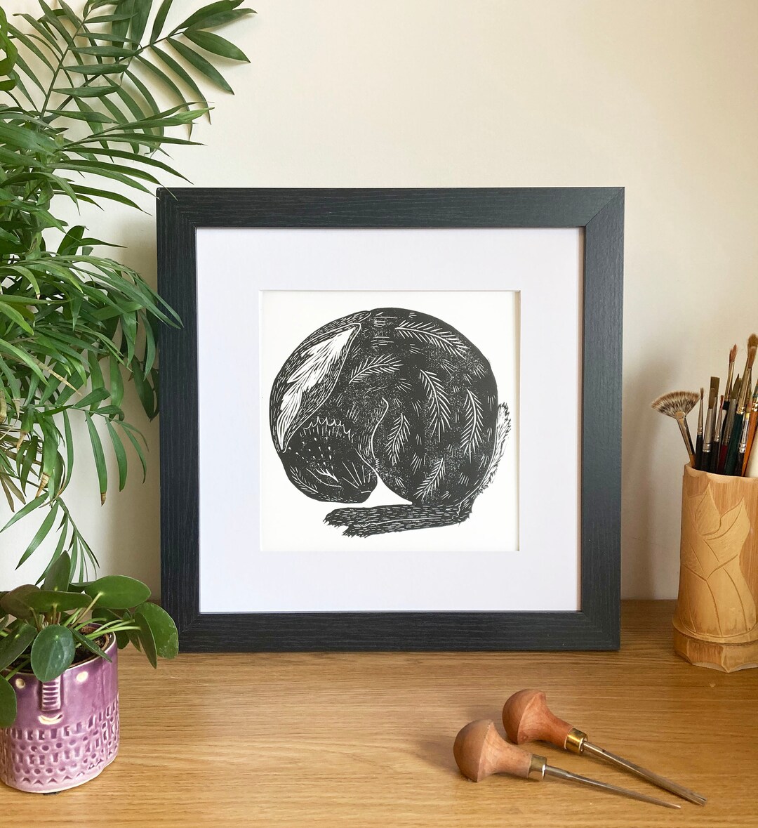Hare Lino Print - Etsy UK