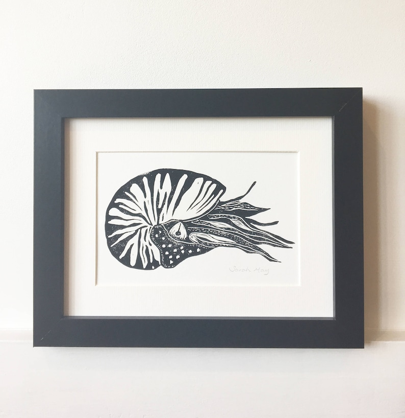 Nautilus Sea Shell Lino Print - Etsy UK