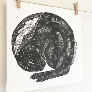 Hare Lino Print | Etsy