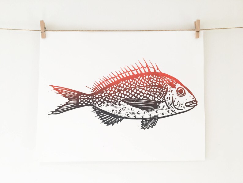 Sea Bream Fish Lino Print - Etsy UK