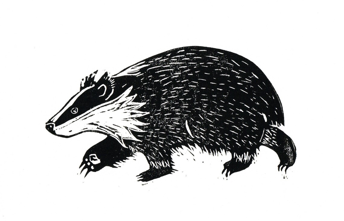 Badger Lino Print | Etsy