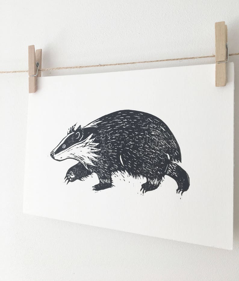Badger Lino Print | Etsy