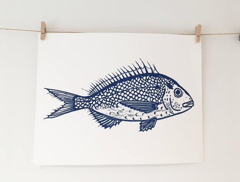 Sea Bream Fish Lino Print - Etsy UK