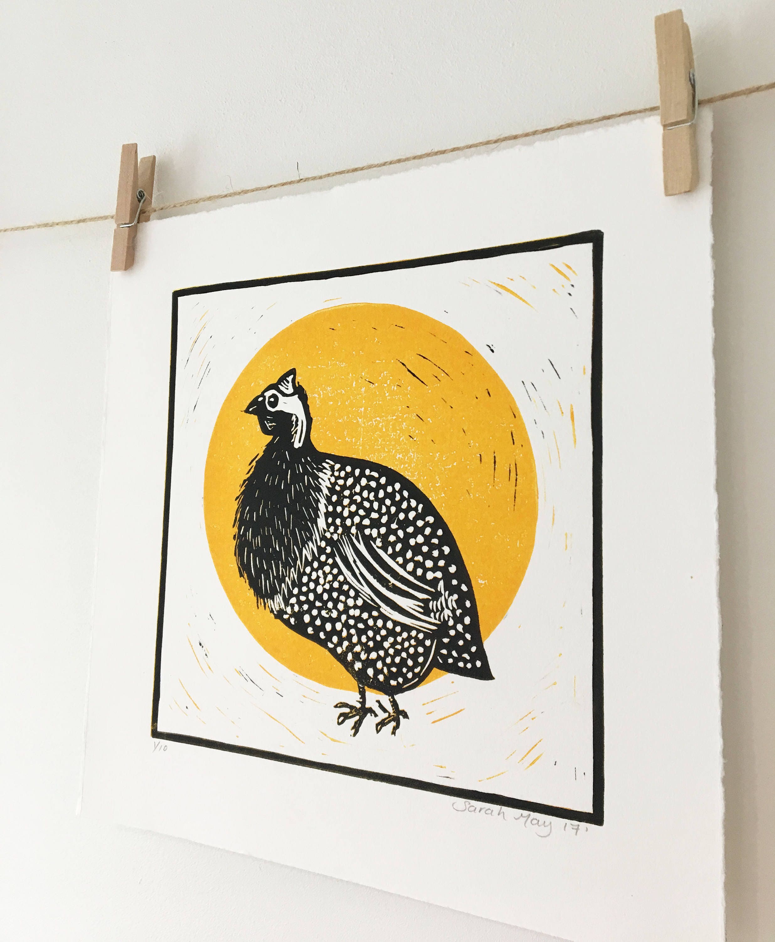 Guinea Fowl Bird Linocut Print - Etsy