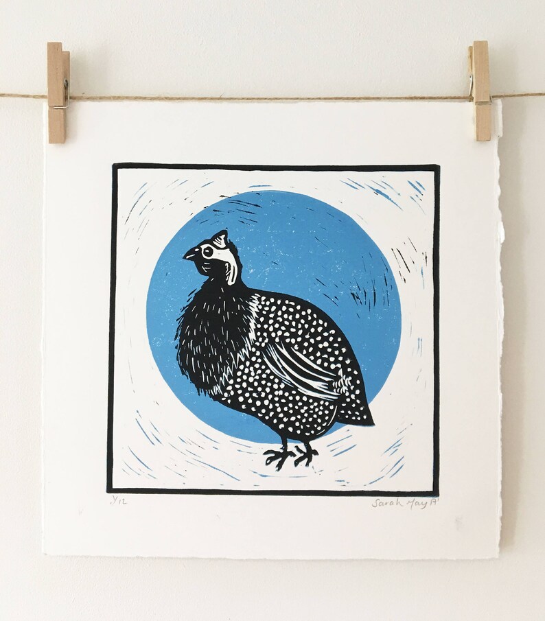 Guinea Fowl Bird Linocut Print - Etsy UK