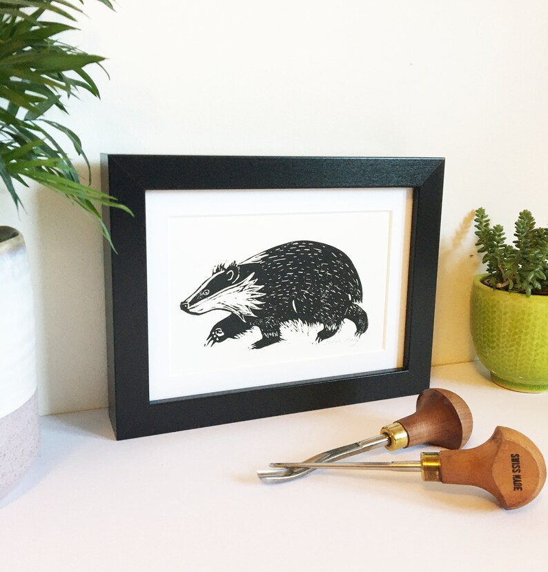 Badger Lino Print - Etsy UK