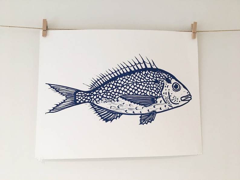 Sea Bream Fish Lino Print - Etsy UK